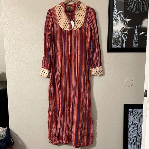 Karavan | Dresses | Vintage Kaftan Indian Striped Cotton Dress 97s ...